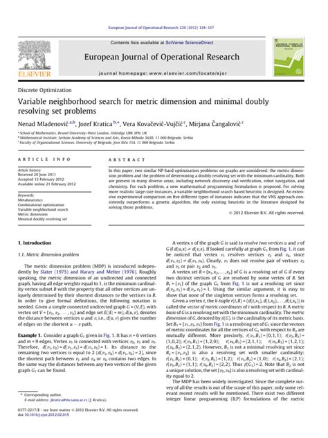 Vns Heuristic Pdf Vertex Graph Theory Mathematical Optimization