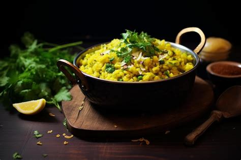 A Pan Of Rice With A Spoon And A Spoon On The Table Premium Ai