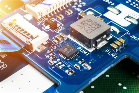 Macro Shot Of Circuit Board With Resistors Microchips And Electronic Components Computer