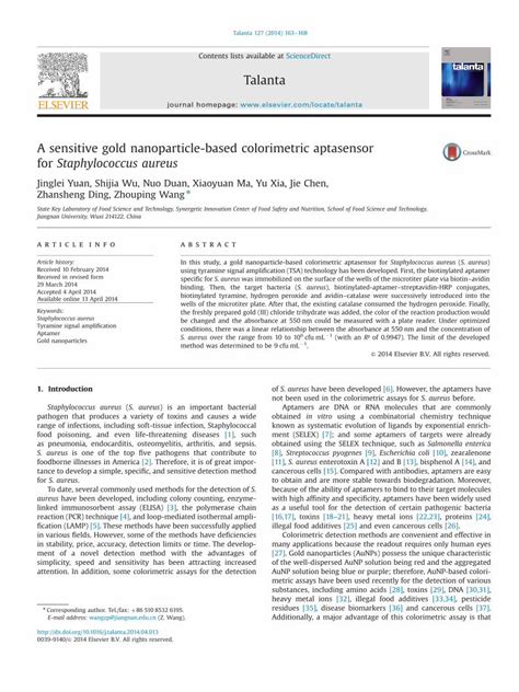 Pdf A Sensitive Gold Nanoparticle Based Colorimetric Aptasensor For