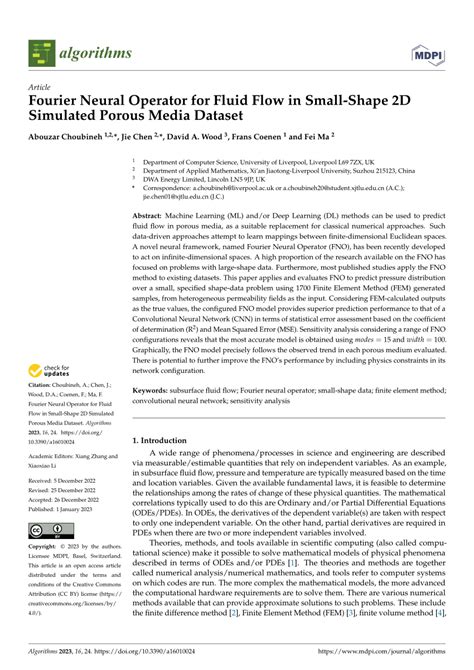 PDF Fourier Neural Operator For Fluid Flow In Small Shape D Simulated Porous Media Dataset