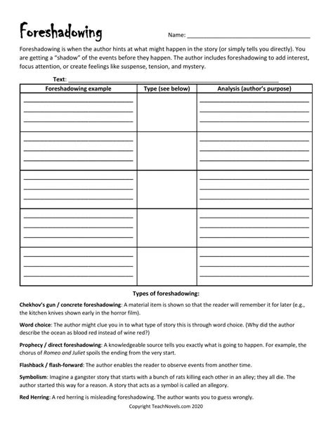 Foreshadowing Lesson The Ginger Teacher Worksheets Library