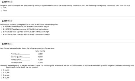 Solved Question 32 Budgeted Production Needs Are Determined