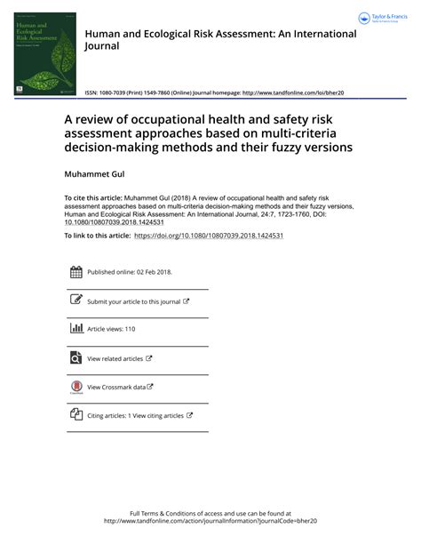 Pdf A Review Of Occupational Health And Safety Risk Assessment Approaches Based On Multi