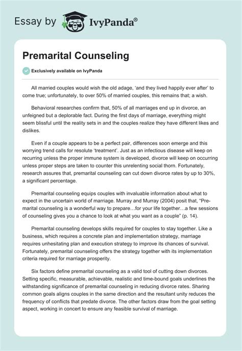 Premarital Counseling 613 Words Essay Example