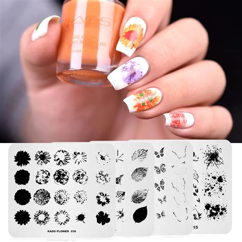 Kads 4 개대 네일 스탬프 플레이트 새로운 도착 꽃 And 나비 네일 아트 스텐실 네일 아트 템플릿 스탬핑nail Art