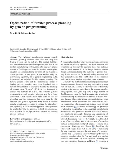 Pdf Optimization Of Flexible Process Planning By Genetic Programming
