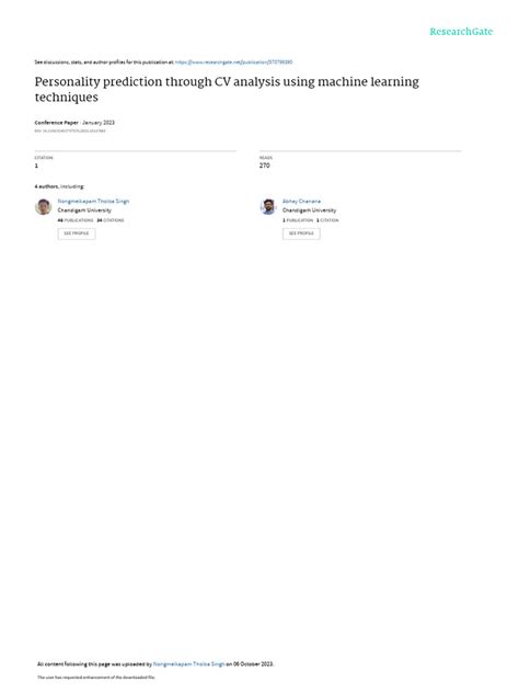 Personality Prediction Through Cv Analysis Using Machine Learning Techniques1 Pdf