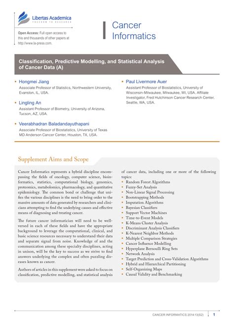Pdf Classification Predictive Modelling And Statistical Analysis Of Cancer Data A