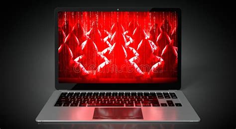 Anonymous Hooded Hackers On Laptop Screen Cyber Attack Concept Stock
