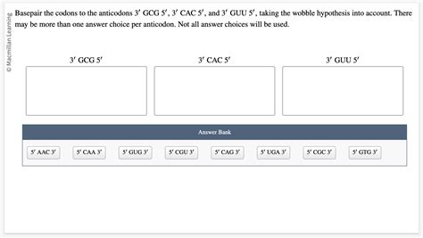 solved basepair the codons to the anticodons