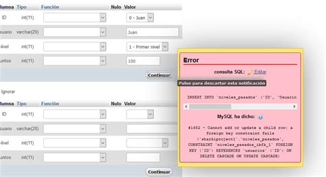php bases de datos relacional problema al introducir datos stack
