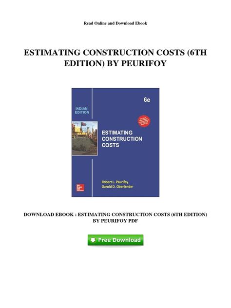 Estimating Construction Costs 6th Edition By P Pdf Books E Books