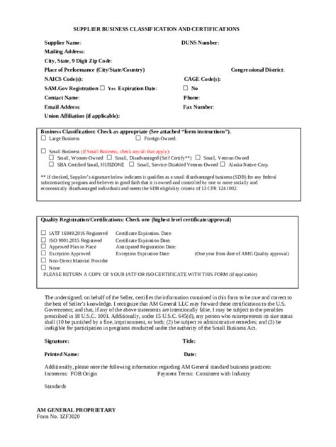 Supplier Business Classification And Certifications Doc Template