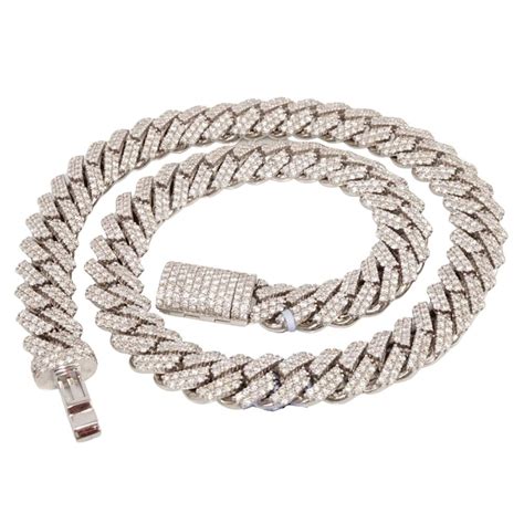 14k Diamond Prong White Gold Set Cuban Link Chain Grimal Jewelry