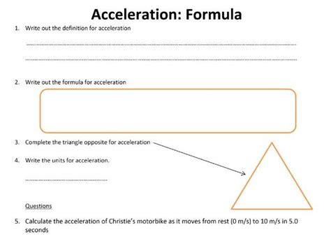 Ks4 Gcse Physics Acceleration Formula And Graph Worksheet With Questions And Answers Teaching