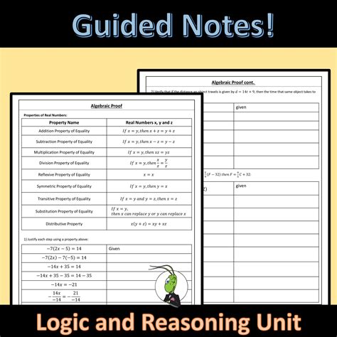 Algebraic Proofs Using Two Columns Geometry Guided Notes For Logic And Reasoning Made By Teachers