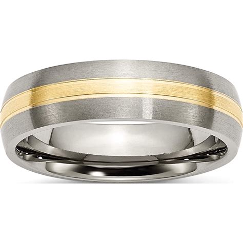 Titanium14k Titanium Brushed With 14k Yellow Inlay 6mm Grooved Band