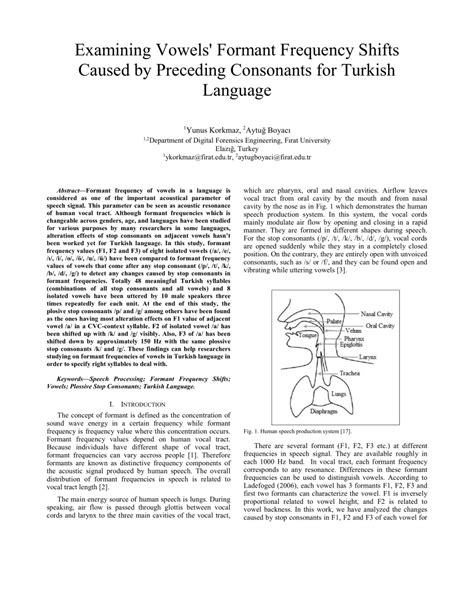 Pdf Examining Vowels Formant Frequency Shifts Caused By Preceding Consonants For Turkish Language