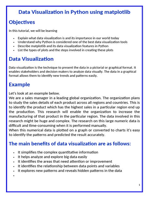 Class 1 Data Visualization In Python Using Matplotlib Pdf Chart