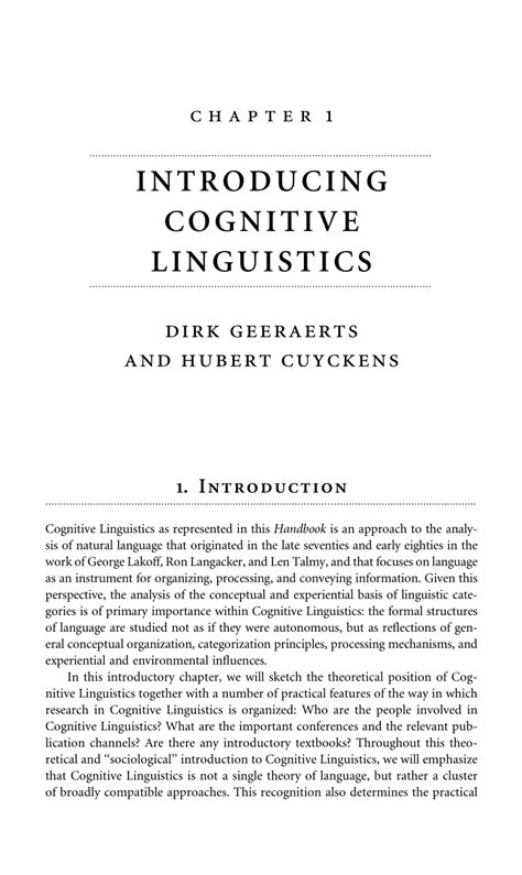 Pdf Introducing Cognitive Linguistics