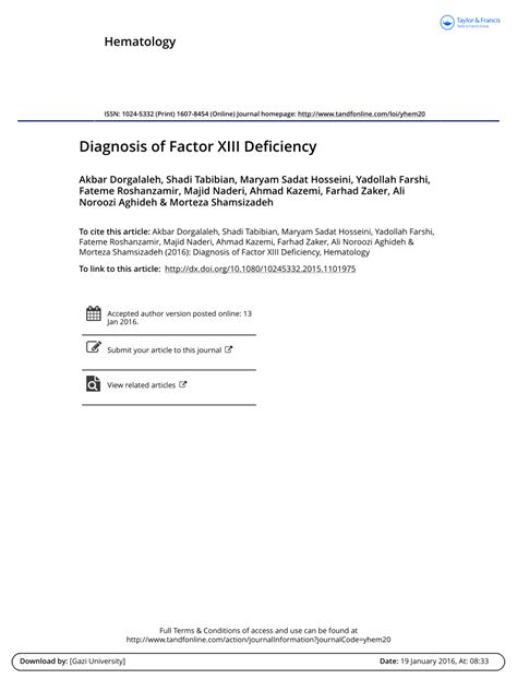 Pdf Diagnosis Of Factor Xiii Deficiency