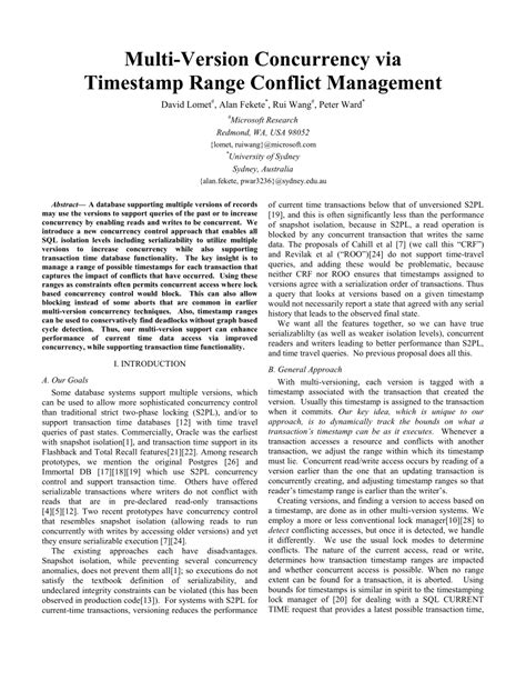 PDF Multi Version Concurrency Via Timestamp Range Conflict Management