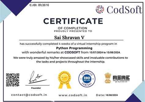 Sai Shravan On Linkedin Pythondeveloper Internship Codsoft Softwaredevelopment Learningjourney