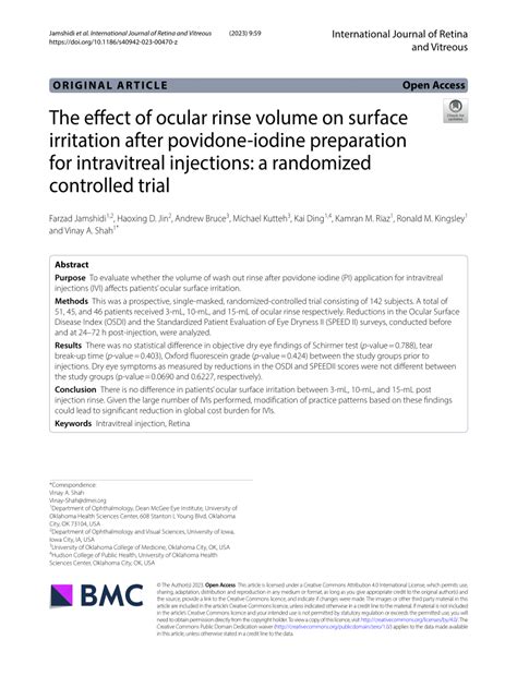 Pdf The Effect Of Ocular Rinse Volume On Surface Irritation After