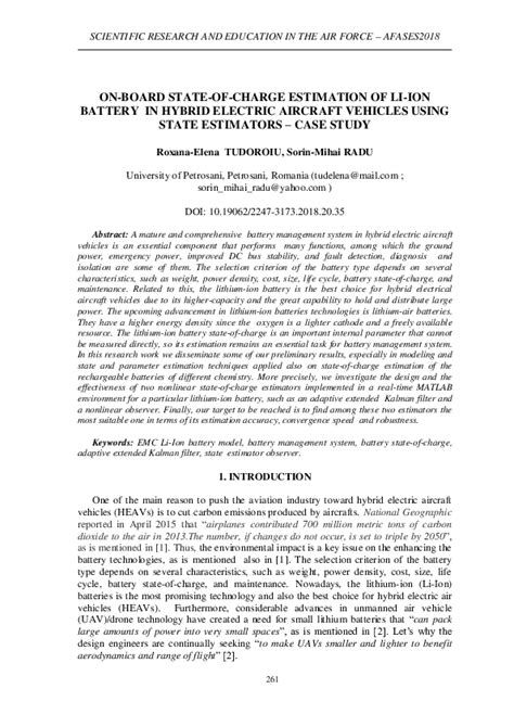 Pdf On Board State Of Charge Estimation Of Li Ion Battery In Hybrid Electric Aircraft Vehicles