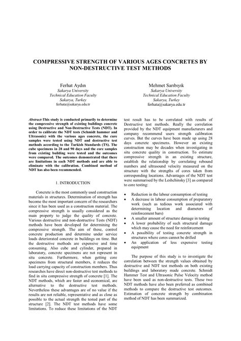 Pdf Compressive Strength Of Various Ages Concretes By Non Destructive Test Methods