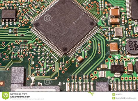 Close Up Of Electronic Circuit Board With Microchip Stock Image Image