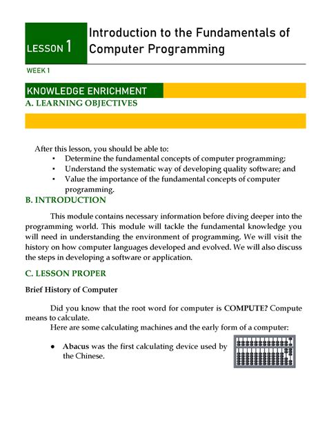 Module 1 Computer Programming Lesson 1 Introduction To The