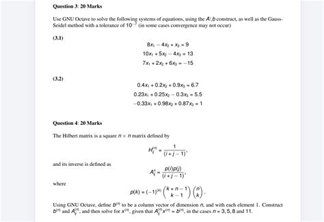 Solved Question 3 20 ﻿marksuse Gnu Octave To Solve The