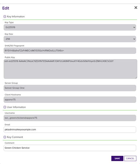 Editing Service Account Key Information