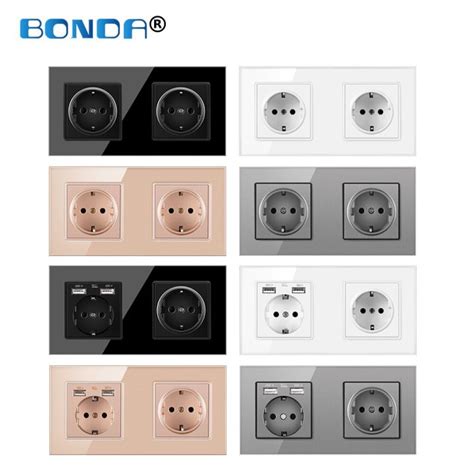 Bonda Eu Standard Socket Socket 6a Tempered Crystal Glass Panel Sockets With Usb Port Power