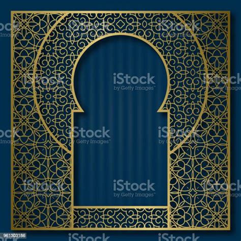황금 무늬 프레임 동양 아치형된 창 형태로입니다 빈티지 인사 카드 배경이 나 포장 디자인 프레임입니다 0명에 대한 스톡 벡터 아트 및 기타 이미지 Istock