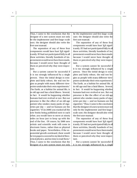 four columns footnotes within two columns page layout in context