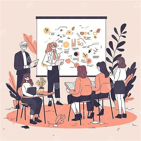 Team Discussing Data Visualization During A Business Presentation Stock Illustration