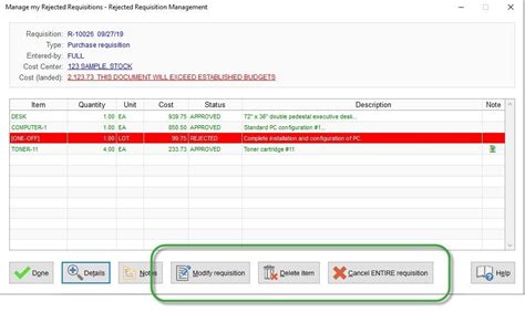 Rejected Requisition Details Spendmap