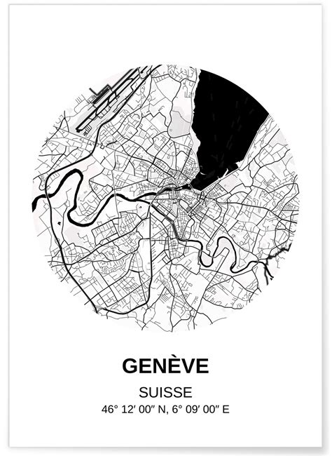 Carte Genève Poster Ville à Afficher Dans Le Salon Lafficherie