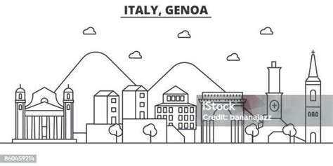 이탈리아 제노바 건축 선 스카이 라인 일러스트입니다 유명한 랜드마크 시티 명소와 선형 벡터 풍경 디자인 아이콘 편집 가능한 선 프리 제노아 리구리아 주에 대한 스톡 벡터