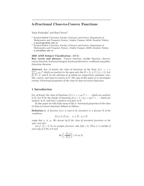 Pdf λ Fractional Close To Convex Functions