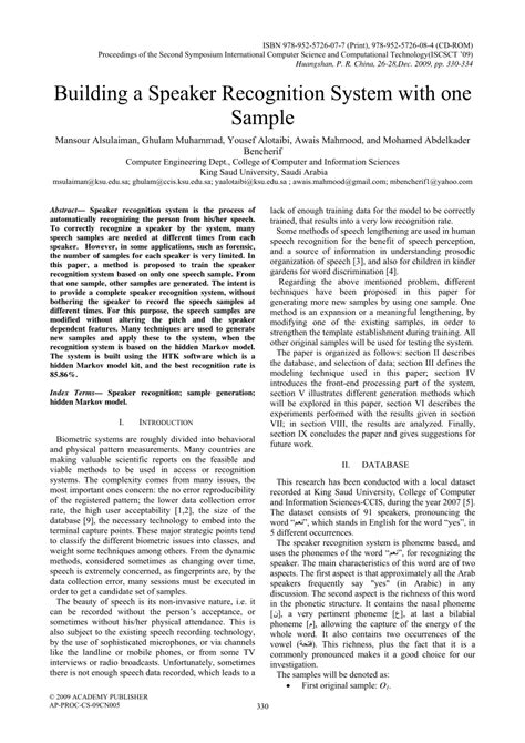 Pdf Building A Speaker Recognition System With One Sample