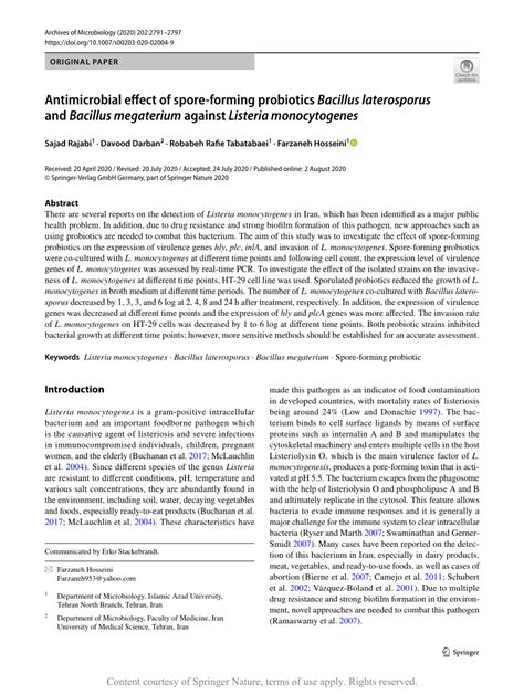 Antimicrobial Effect Of Spore Forming Probiotics Bacillus Laterosporus And Bacillus Megaterium