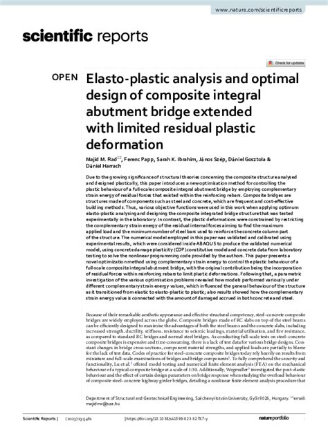 Pdf Elasto Plastic Analysis And Optimal Design Of Composite Integral Abutment Bridge Extended