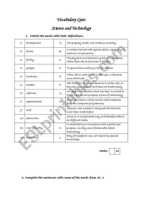 Science And Technology Vocabulary Quiz Esl Worksheet By Nat Kuz