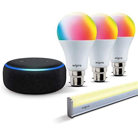 Smart Lighting Bundle Echo Dot Black Wipro W Color Bulb Pin Type Socket Wipro