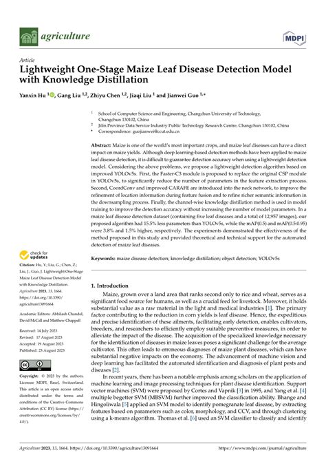 Pdf Lightweight One Stage Maize Leaf Disease Detection Model With Knowledge Distillation