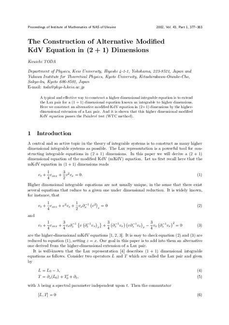 Pdf The Construction Of Alternative Modified Kdv Equation In 2 1 Dimensions